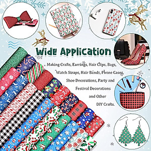 20 Pieces Christmas Faux Leather Sheets 6.3 x 8.3 inches Glitter Faux Leather Sheets Christmas Theme Printed Synthetic Leather Sheets Faux Leather Fabric Sheets for DIY Crafts Making Supplies