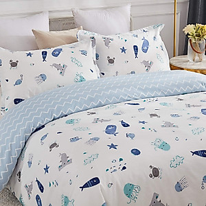 Brandream Kids Bedding Set Twin Size 100% Cotton Boy Girl Nautical Ocean Sea Life Children Duvet Cover Set (Comforter Not Included)
