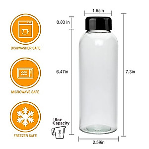 Datttcc 15 Oz Glass Water Bottles,Glass Juicing Bottles With Airtight Black Plastic Caps,Reusable Water Containers for Water,Juicing,Kombucha,Tea,Smoothies(16 Pack)