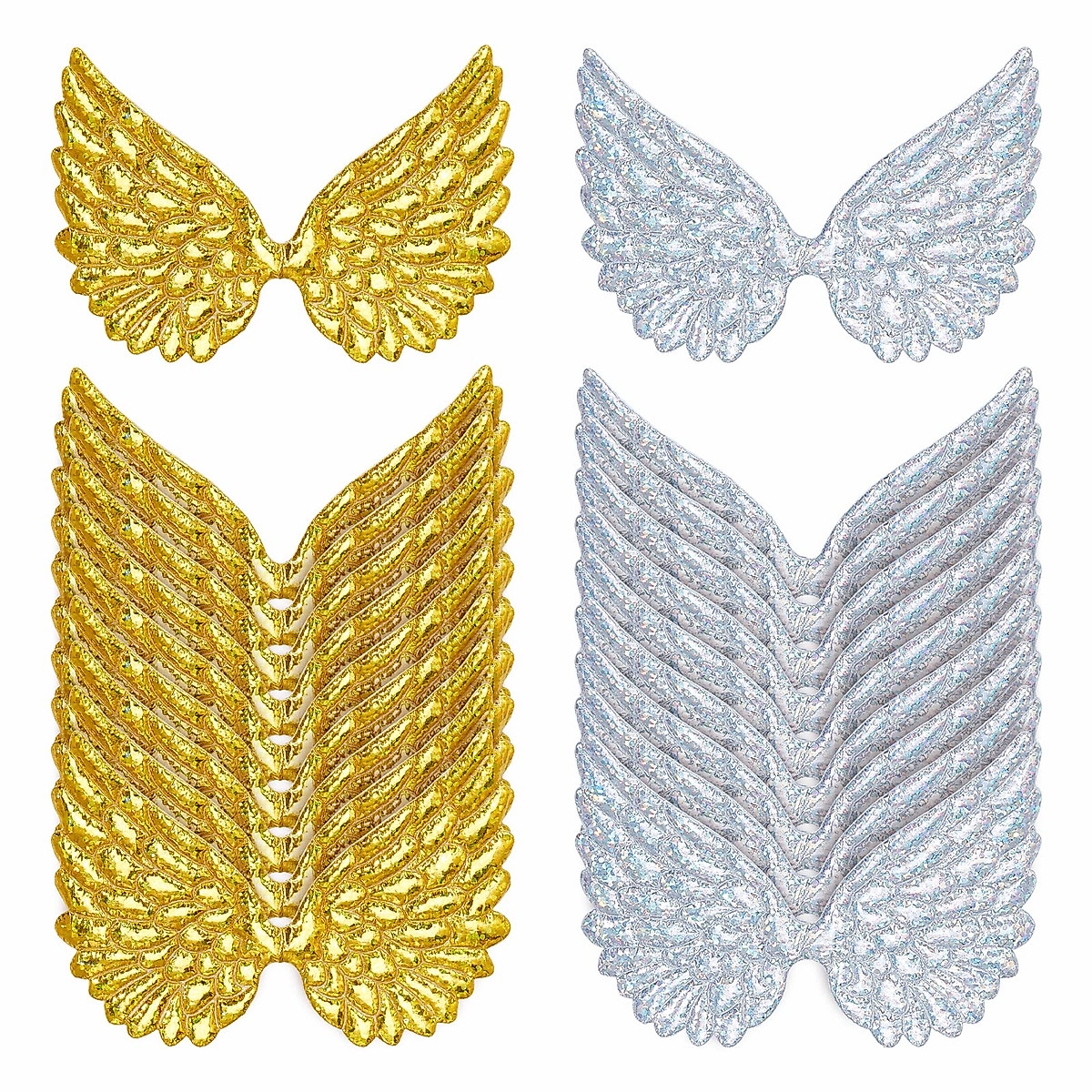 arricraft 40 Pcs Glitter Craft Angel Wings, 2 Colors Fabric Wing Patches Embossed Wing Patches for DIY Craft Clothing Ornament Supplies Shirts Jeans Craft Sewing (Gold & Silver)