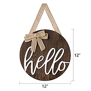 Dahey Hello Sign Rustic Front Door Decor Round Wood Hanging Sign Farmhouse Porch Decorations for Christmas Day Home Decor, Brown