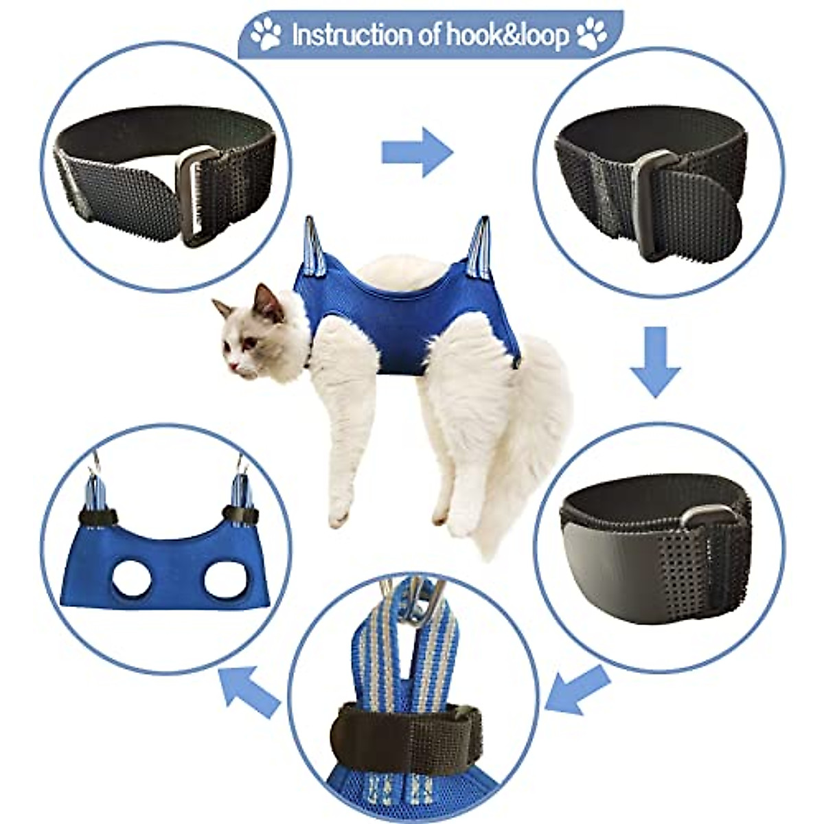 Kkiimatt 10 in 1 Pet Grooming Hammock Harness with Nail Clippers/Trimmer, Grooming Sling for Small Animals Nail Trimming/Clipping For Cat&Dog (XXS/Under 10lb Blue)