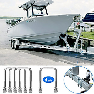 CenterZ 4 Sets Square U Bolts, 3 inch Wide 304 Stainless Steel U-bolt, 1/2" D x 3 1/16" W x 5 5/16" L, 2 1/2 inch Thread Length 4 U Bolt + 8 Nuts, 8 Lock and 8 Flat Washers for Boat Automobile Trailer