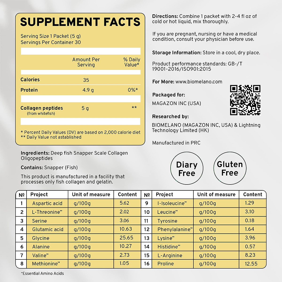 BIOMELANO Hydrolyzed Marine Collagen Peptides Powder Supplement