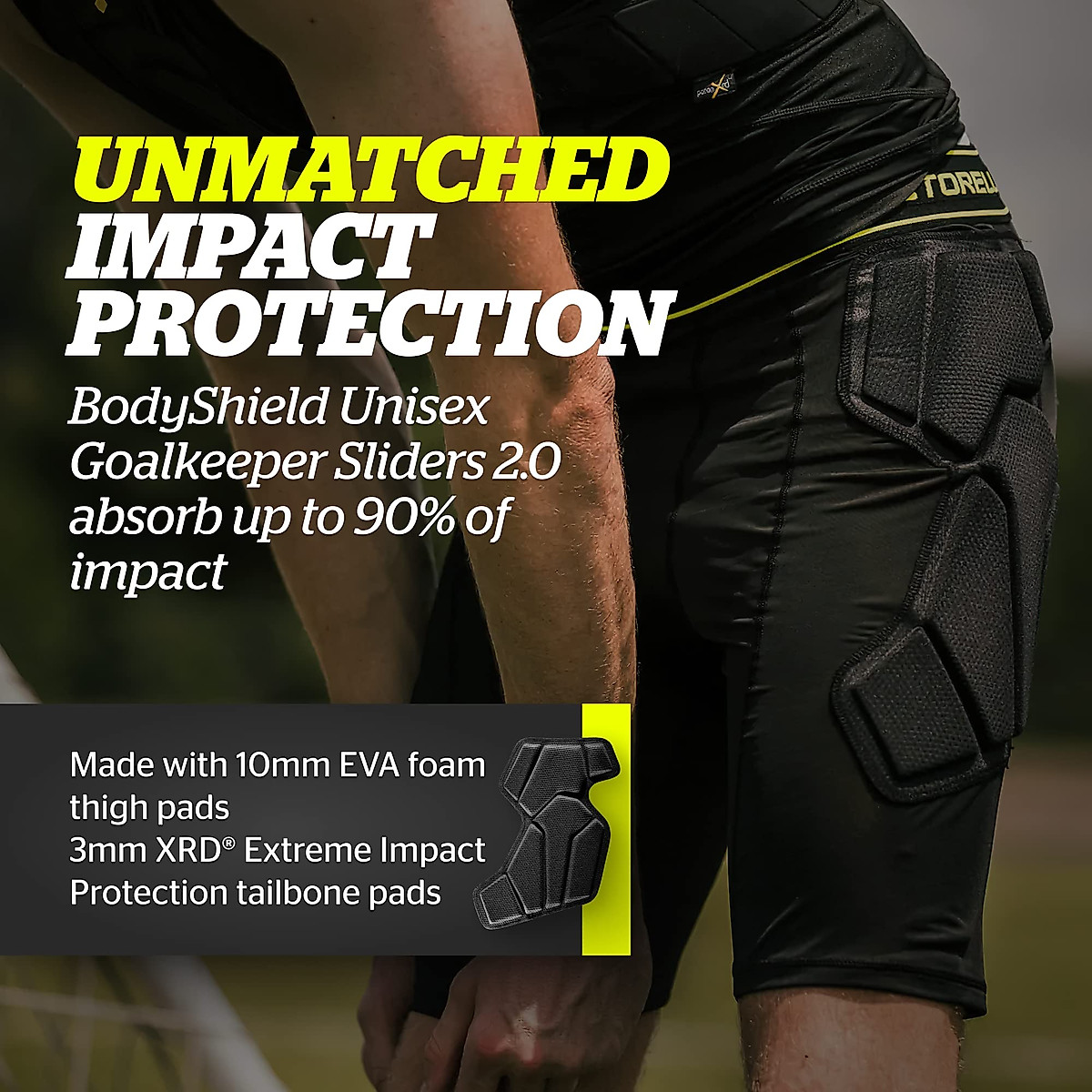 Storelli BodyShield Unisex Goalkeeper Sliders 2.0, High-Impact Protection, Sweat-Wicking, UV-Resistant Athletic Undershorts for Soccer & Heavy-Duty Sports | Black | Medium