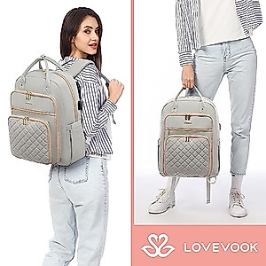 LOVEVOOK Laptop Backpack for Women, Water Resistant Travel Work Backpacks Purse Stylish College Business Teacher Nurse Computer Bag with USB Charging Port, Fits 15.6" Laptop