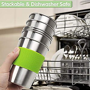 Spill Proof Cups for Kids, 6 Pack 12oz Stainless Steel Kids Cups with Straws and Lids, Unbreakable Toddler Tumbler Baby Water Drinking Glasses, BPA-Free Reusable Child Adult Metal Smoothie Sippy Mug