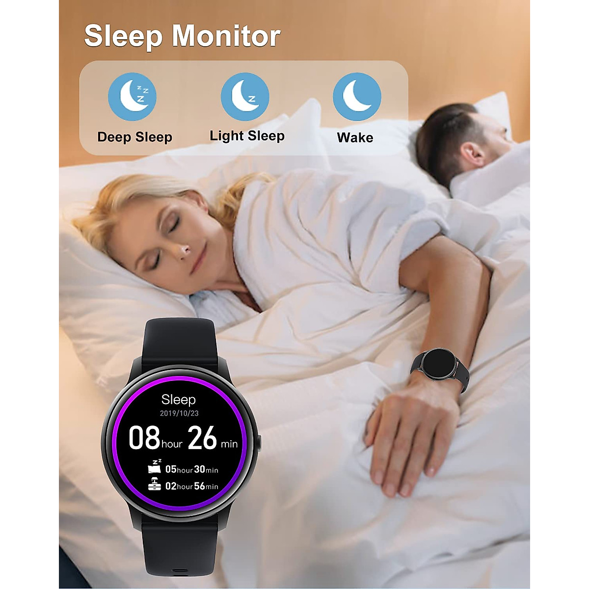 ASIAMENG Smart Watch for Women, Round Smartwatch for IP68 Waterproof with Heart Rate Monitor, Sleep Monitor, Calorie Monitor, Pedometer Stopwatch Fitness Watch, Smart Watch for iPhone Android