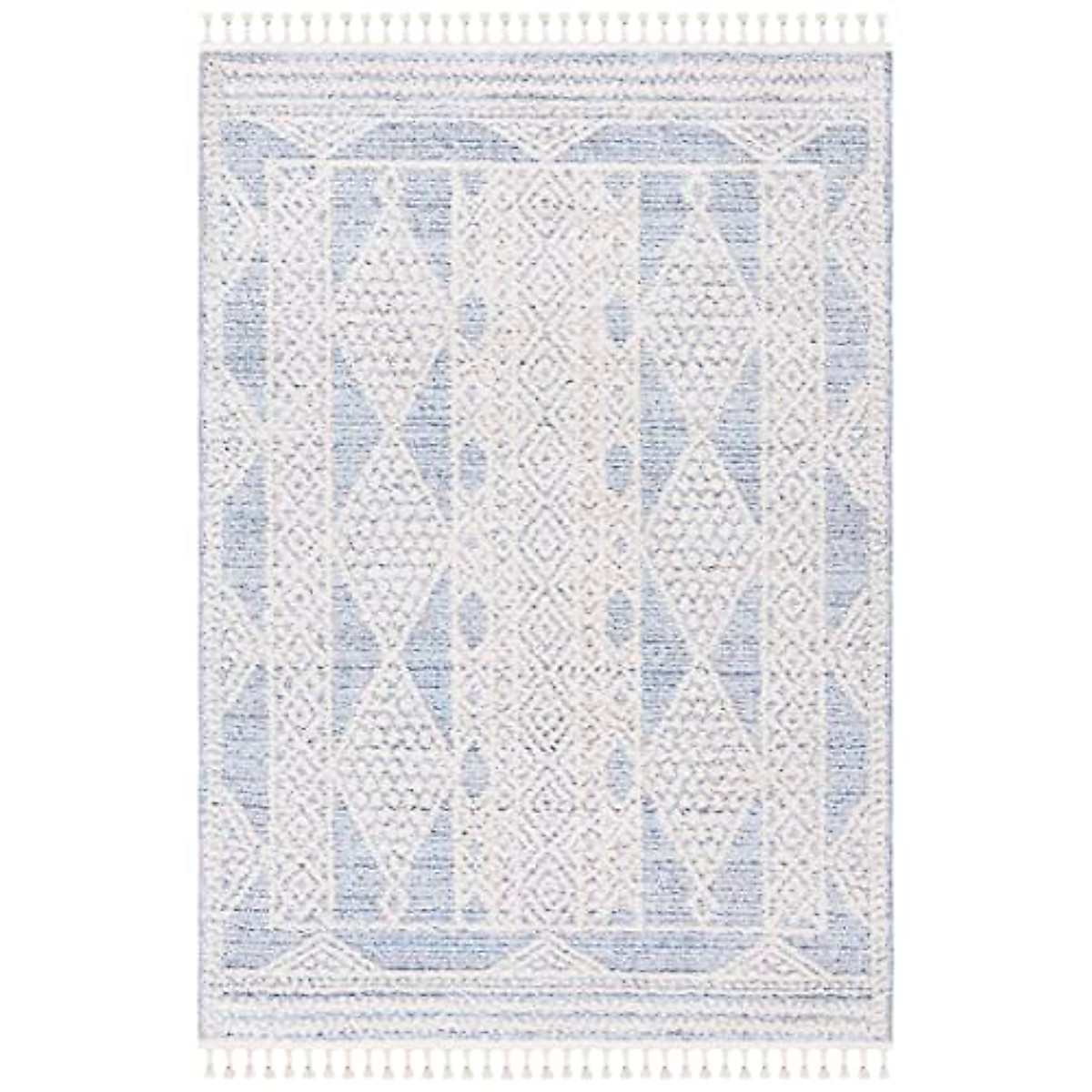 Safavieh Chapel Collection Accent Rug - 4' x 6', Blue & Ivory, Rustic Boho Braided Tassel Design, Non-Shedding & Easy Care, Ideal for High Traffic Areas in Entryway, Living Room, Bedroom (CHP404M)