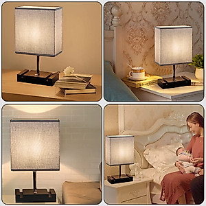 lifeholder Fully Dimmable Table lamp, Lamps with Two Phone Stands and AC Outlet, Bedside Lamp with Two LED Bulb for Bedroom, Living Room,Study(Set of 2) Light Grey