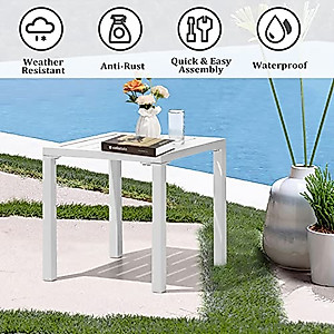 VredHom Outdoor Aluminum Side Table, Patio End Table Small Square Coffee Table for Backyard,Pool, Indoor, Easy Maintenance & Weather Resistant,White