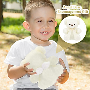 HyDren Angel Bear Plush Stuffed Animal Bear Sympathy White Bear Dolls Gift Ribbon Bow and Condolences Card for Kid Boy Girl Funeral Memorial Comfort Loss of Loved One