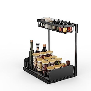 2 Pack Under Sink Organizers and Storage, Metal Pull Out Cabinet Organizer with Sliding Drawer, Slide Out Under Sink Organizer Shelf, Multi-Use for Kitchen Bathroom Organization