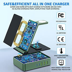 Charging Station for Multiple Devices Apple,Wireless Charger for Iphone 15/14/13/12 Series,Apple Watch Series,Airpods Pro,with 5 USB Ports Multi Charger Station 100w Aluminum Alloy Charger Station