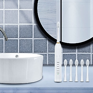 Electric Sonic Toothbrush with 6 Brush Heads, Rechargeable Power Toothbrush for Adults 2 Minute Built in Smart Timer, 6 Modes, One Charge for 60 Days