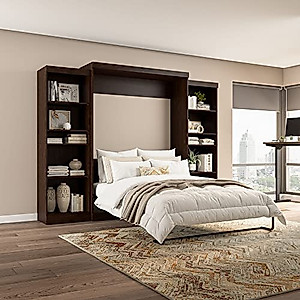 Bestar Pur Queen Murphy Bed and 2 Storage Units, 115-inch Space-Saving Wall Bed with Storage