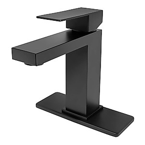 Matte Black Bathroom Faucet - Single Hole Bathroom Faucet Black - Smooth Faucet with 6 Inch Sink Deck Plate for 3 Hole Faucet - Modern Single Handle Bathroom Faucet.