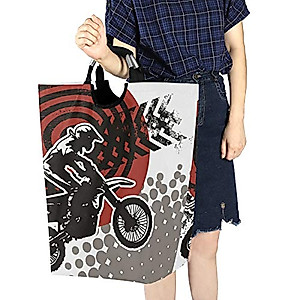 LAZEN Modern Motocross Storage Bag Portable Laundry Basket Collapsible for Dorm Room Bathroom Unique with Handle