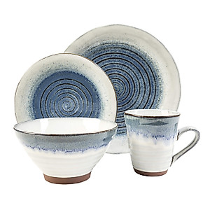 Sango Talia 16-Piece Stoneware Dinnerware Set with Round Plates, Bowls, and Mugs, Dusk Blue