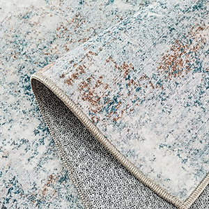 WondRg 2x3 Washable Area Rug Blue Gold Abstract Modern Entryway Kitchen Non Slip Low Pile Thin Throw Rug Living Room Bedroom Indoor Doormat Small Soft Carpet for Entrance Bathroom Dining Room