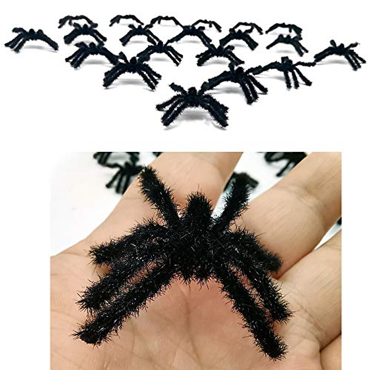 20 PCS Black Realistic Hairy Small Plastic Fake Spiders Scary Joke Prank Toy for Party Favors Creepy Halloween Decoration by Baryuefull