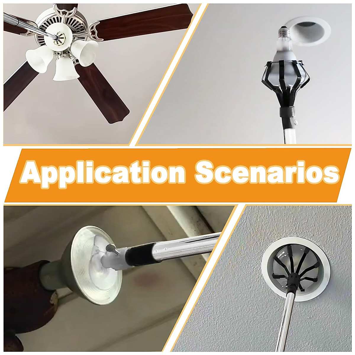 12FT Light Bulb Changer for High Ceilings and Recessed Lights, Light Bulb Pole Changer for High Ceilings, Light Bulb Changer with Baskets and Suction Cup, Light Bulb Removal Tool for Household