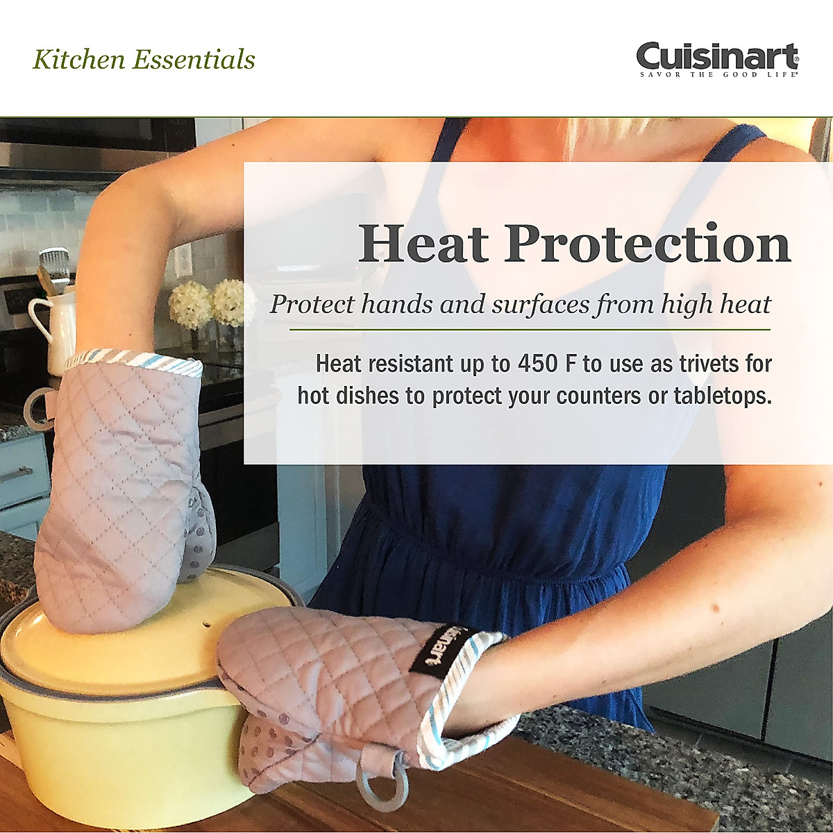 Cuisinart Quilted Mini Oven Mitts with Silicone Grip, Drizzle Grey, 2pk - Durable, Heat Resistant Oven Gloves with Thick Quilted Lining to Protect Your Hands from Hot Surfaces, 5.5" x 7.5"