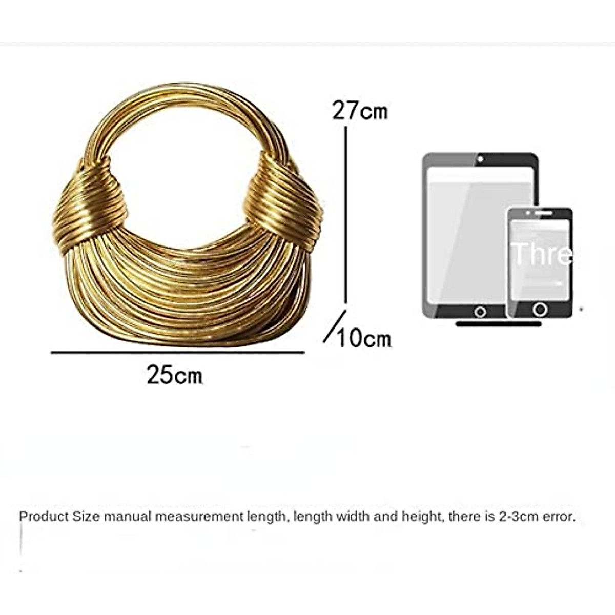 MMKJHNBHQ Women's Hand-Woven Knotted Binding Handbag-Soft Top Handle Handbag Woven Evening Clutch Purse (Gold)