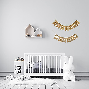 Shimmer Anna Shine Welcome Baby Burlap Banner for Baby Shower Decorations and Gender Reveal Party