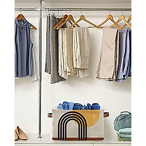 Cube Storage Bins Cloth Towel Organizer Abstract Art Mid Century Bohemian Style Sun Rainbow Boho Fabric Collapsible Storage Baskets with Handles for Home Office Closet Shelves Toy Nursery 1 Pack