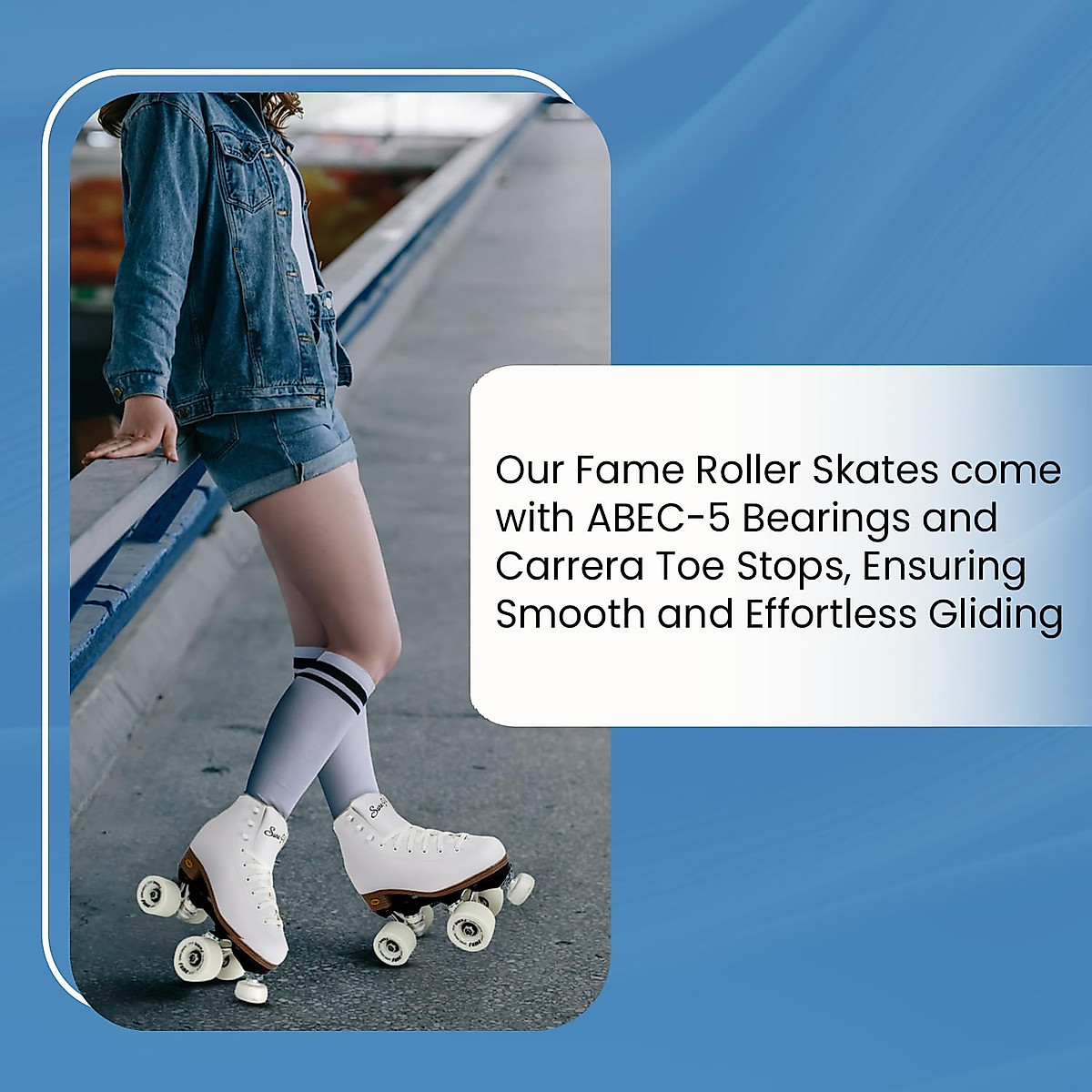 Sure-Grip White Fame Roller Skates for Women - Made of Nylon & Aluminum - 57mm Polyurethane Indoor Wheels for Skating - Super X Trucks Extended Support for Larger Sizes - Suitable for Beginners