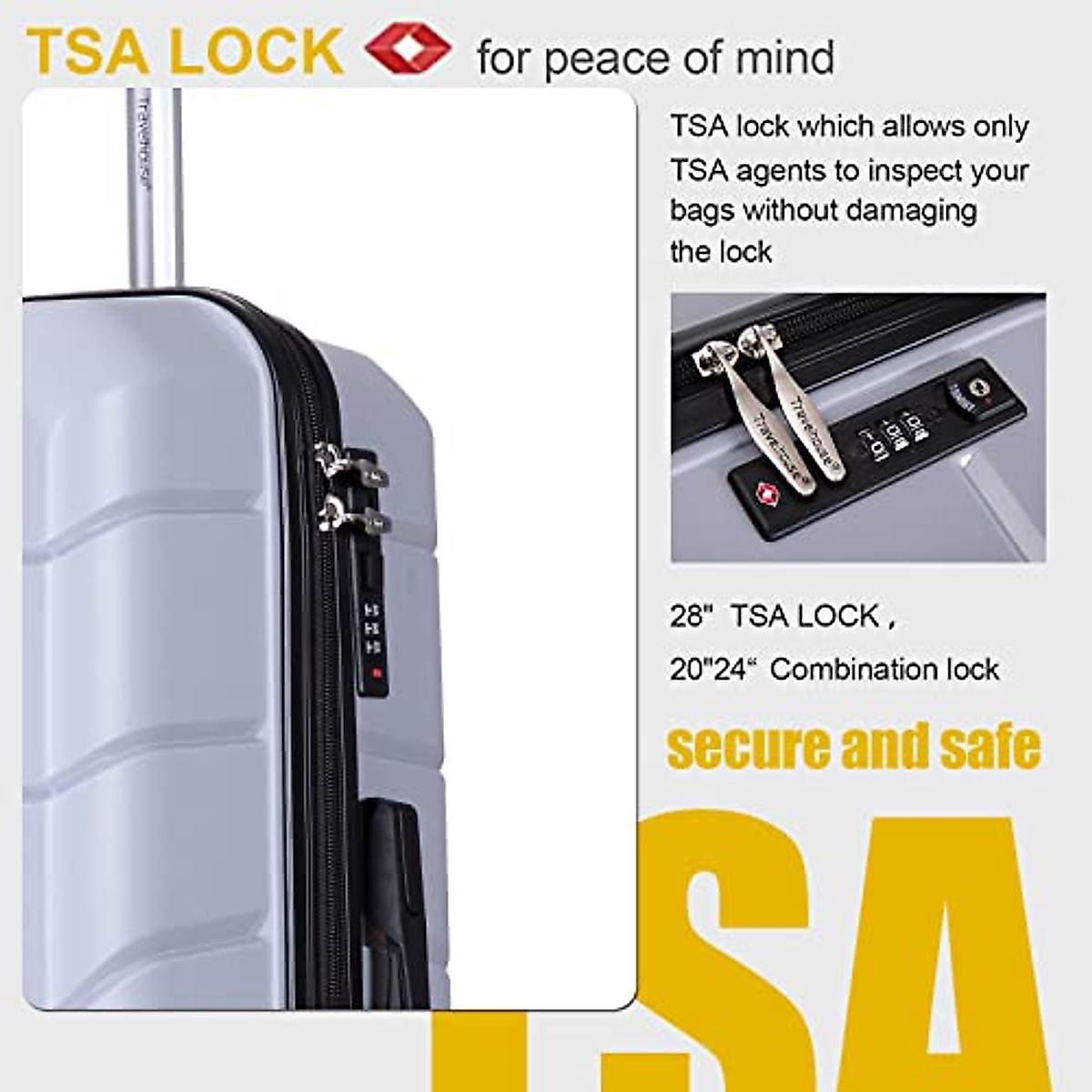 Travelhouse hardshell 3 Piece Set, PP Hard Wheel Suitcase Set with Spinner Wheels, TSA Lock, 20 inch 24 inch 28 inch Women's Luggage Set (Silver)