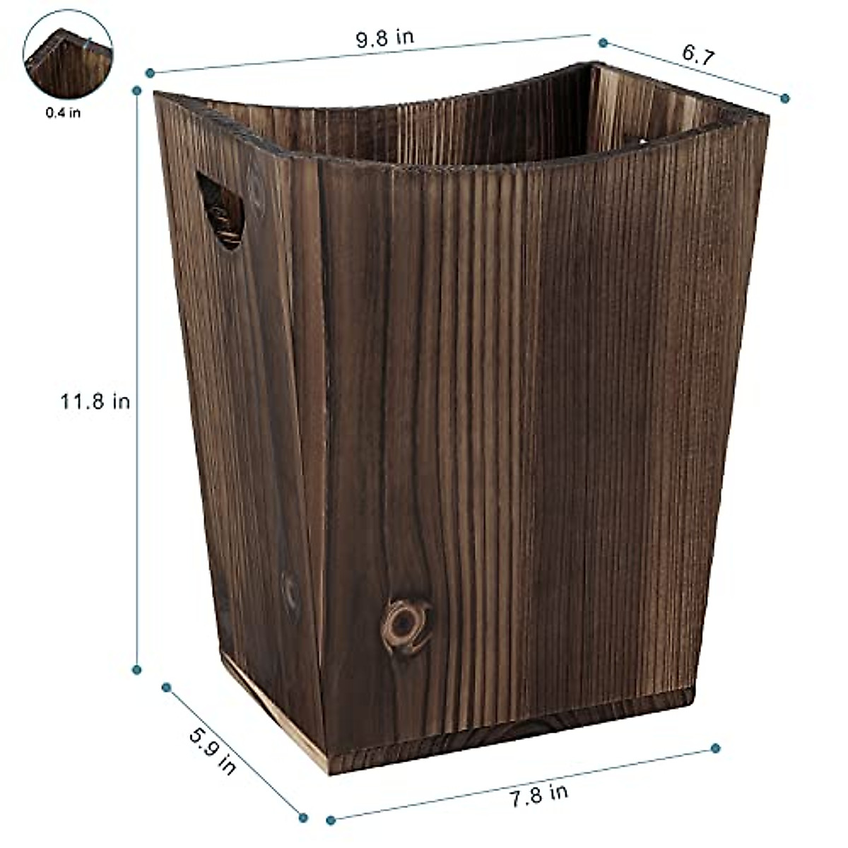 ETELI Wood Waste Basket Small Trash Can for Office Rectangular Garbage Can Decorative with 2 Handles for Bathroom Bedroom Kitchen Hotel