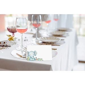 Place Cards for Blue Elephant Party, Editable Name Place Cards, Seating Place Cards for Tables, Tent Style Cards for Baby Shower, Birthday Party, Easy Folding, Pack of 25 Escort Cards(B04)