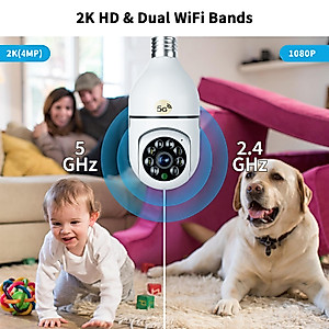 OJR 2K HD Light Bulb Security Camera, 5G/2.4G WiFi PTZ Camera Wireless Outdoor, Motion Detection and Alarm, Full Color Night Vision, Two-Way Audio, Easy Installation