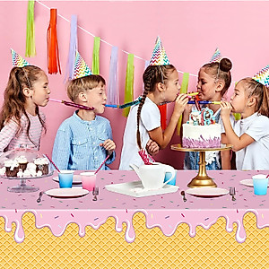 Foxrush Ice Cream Party Decoations 3 Pcs Ice Cream Birthday Party Supplies, Ideal Table Cover for Kids and Girls Birthday, Baby Shower Summer Themed Parties,Pink,Blue and Green Ice Cream Tablecloth