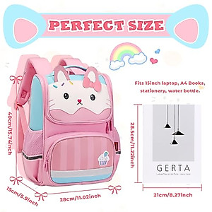 ASKSKY Kids Backpack for Girls, Kawaii Cartoon School Backpack Wide Open Bookbag for 5-10 years old with Reflective Strip, Blue Kitty