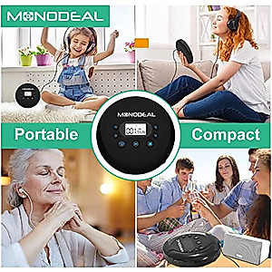 CD Player Portable, MONODEAL Portable CD Player with FM Transmitter, Rechargeable CD Player for Car for Home Travel with Anti-Skip Protection Compact CD Player Walkman with Headphones