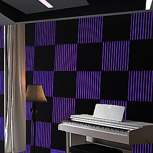 52 Pack 12 "X 12 "X1" Black/Purple Acoustic Panels Studio Soundproofing Foam Wedge Tiles,