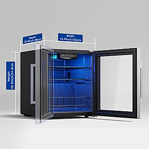 Yeego Wine Fridge Cooler, 20 Bottle 38-65℉ Wine Refrigerator Glass Door, Freestanding Under Counter Shallow Depth Wine Cooler w/Single Temp for Wine Enthusiast, Bedroom, Home, Drom Storage, Black