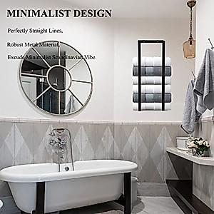 2022 Towel Rack for Bathroom, Bath Towels Storage Holder Wall Mounted, Modern Rolled Folded Towels Organizer, Bathroom Organization, Stainless Steel Metal Washcloths Towels Vertical Shelf (Black)