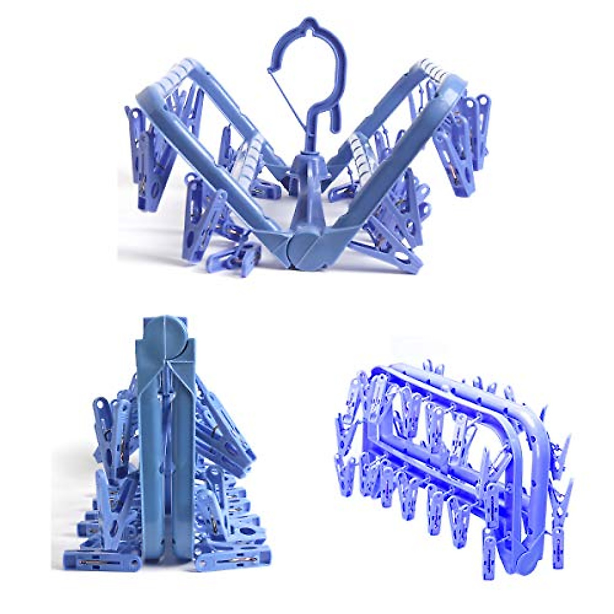 HAPY SHOP Foldable Laundry Hanger Drying Rack,Plastic Laundry Clip with 32 Clips,Clip Hanger Drip Drying Hanger Underwear Hanger with Clips for Socks, Bras, Lingerie, Clothes,Towel,Scarf,Blue