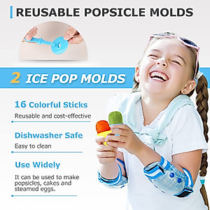 Silicone Popsicle Molds 14-cavity DIY 2Pcs Ice Pop Mold with Colorful Sticks For egg biting ice cream molds baby food storage containers non stick cake molds (Purple&Blue)
