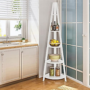 Tangkula 5 Tier Corner Shelf, 69 Inch Tall Corner Bookshelf, 5 Shelf Small Bookcase, Wooden A-Shaped Display Storage Rack, Corner Ladder Shelf Plant Stand for Living Room Home Office