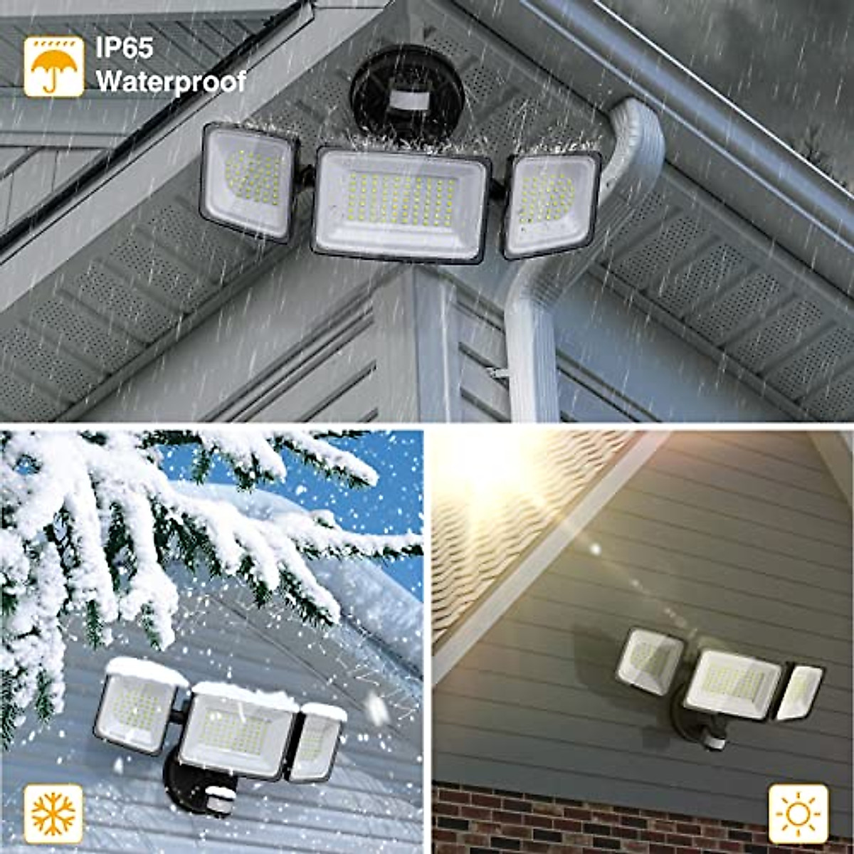 Onforu 100W LED Security Lights Motion Sensor Light Outdoor, 9000lm Super Bright Flood Light Motion Detector with 3 Head, IP65 Waterproof Exterior Floodlight, 6000K Wall Light for Entryway, Garage