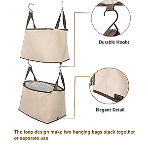 STORAGE MANIAC 2-Shelf Hanging Closet Organizer, Cloth Hanging Closet Shelf, Canvas Hanging Closet Basket with Hooks for Dorm, Apt, Bedroom, College, Garment Rack, Wardrobe, Fabric