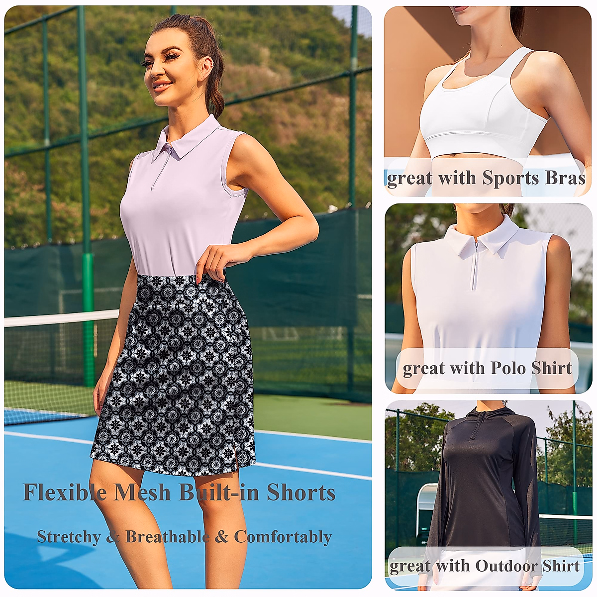 COOrun Women Tennis Skort Skirt for Running Golf Workout Sports with Short and Pockets