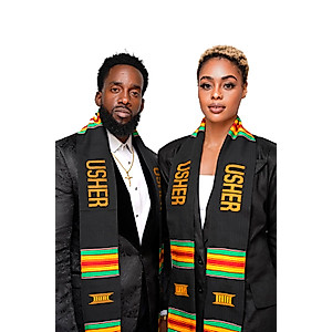 Dupsie's Usher Hand-woven Kente Cloth Stole/Sash. Black