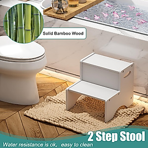 Wooden 2 Step Stools for Adults, Bed Step Stools for High Beds for Adults, Portable Stool with Handles for Bathroom Kitchen, and Bedroom, 400 lbs Capacity