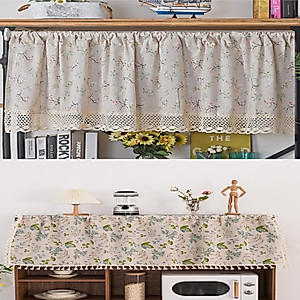 Linen Fabric Floral Pattern by The Yard- Precut 1 Yard 62 Inch Width for Sewing DIY Crafting Quilting Sofa Tablecloth Curtain Cloth